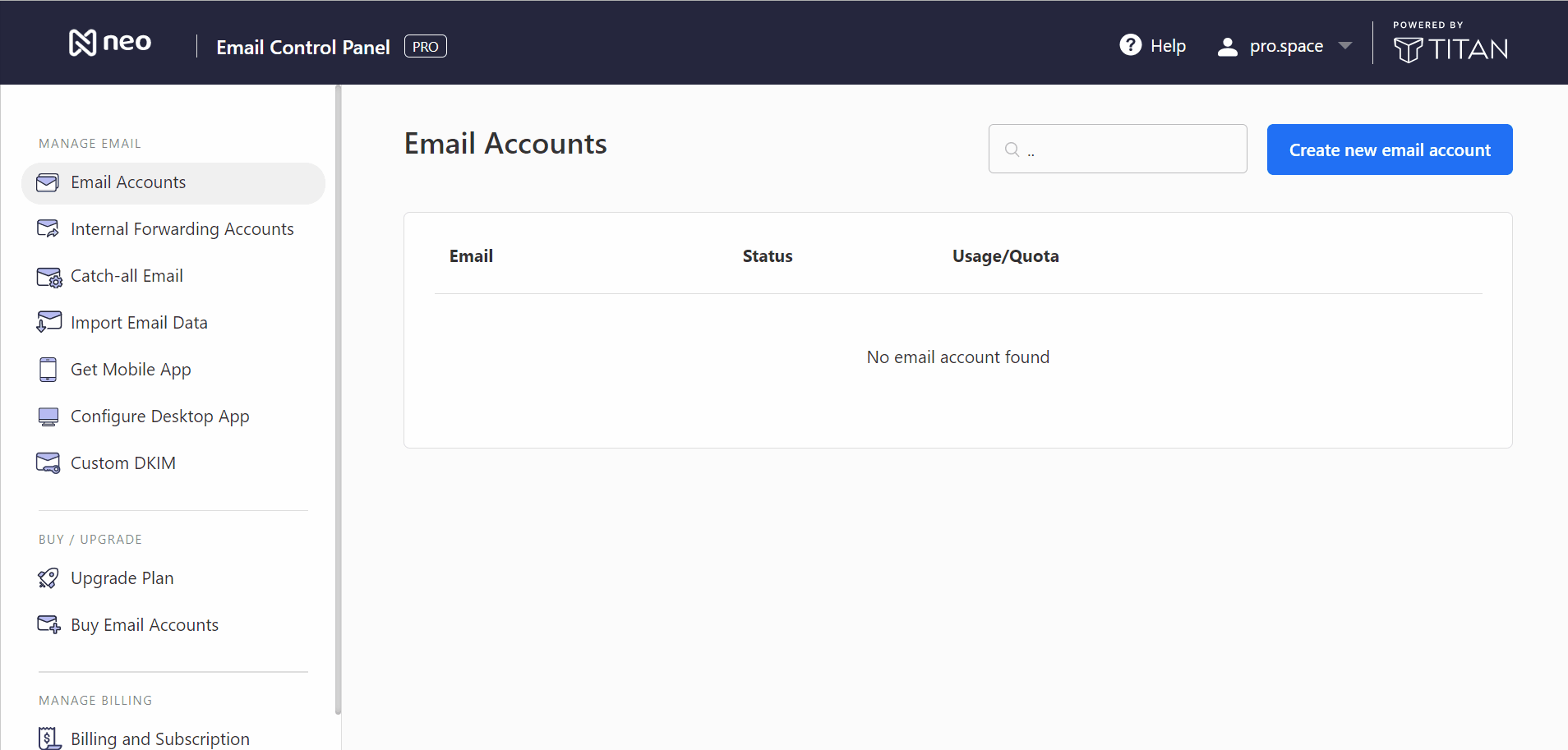 Create email accounts via Neo Admin Panel – Neo Business